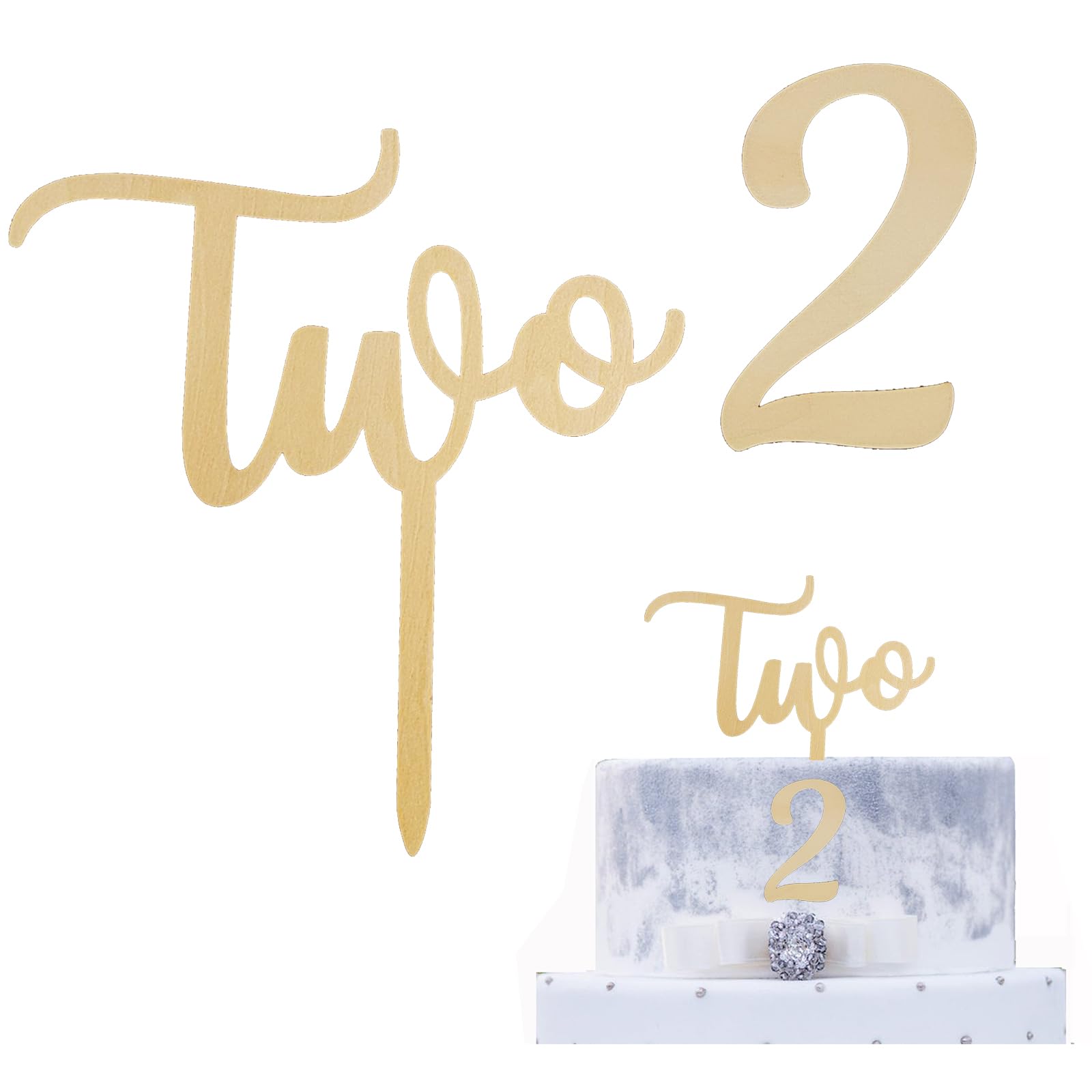 Amazon.com: Two Wood Cake Topper 2nd Birthday Cake Decoration Two Year ...