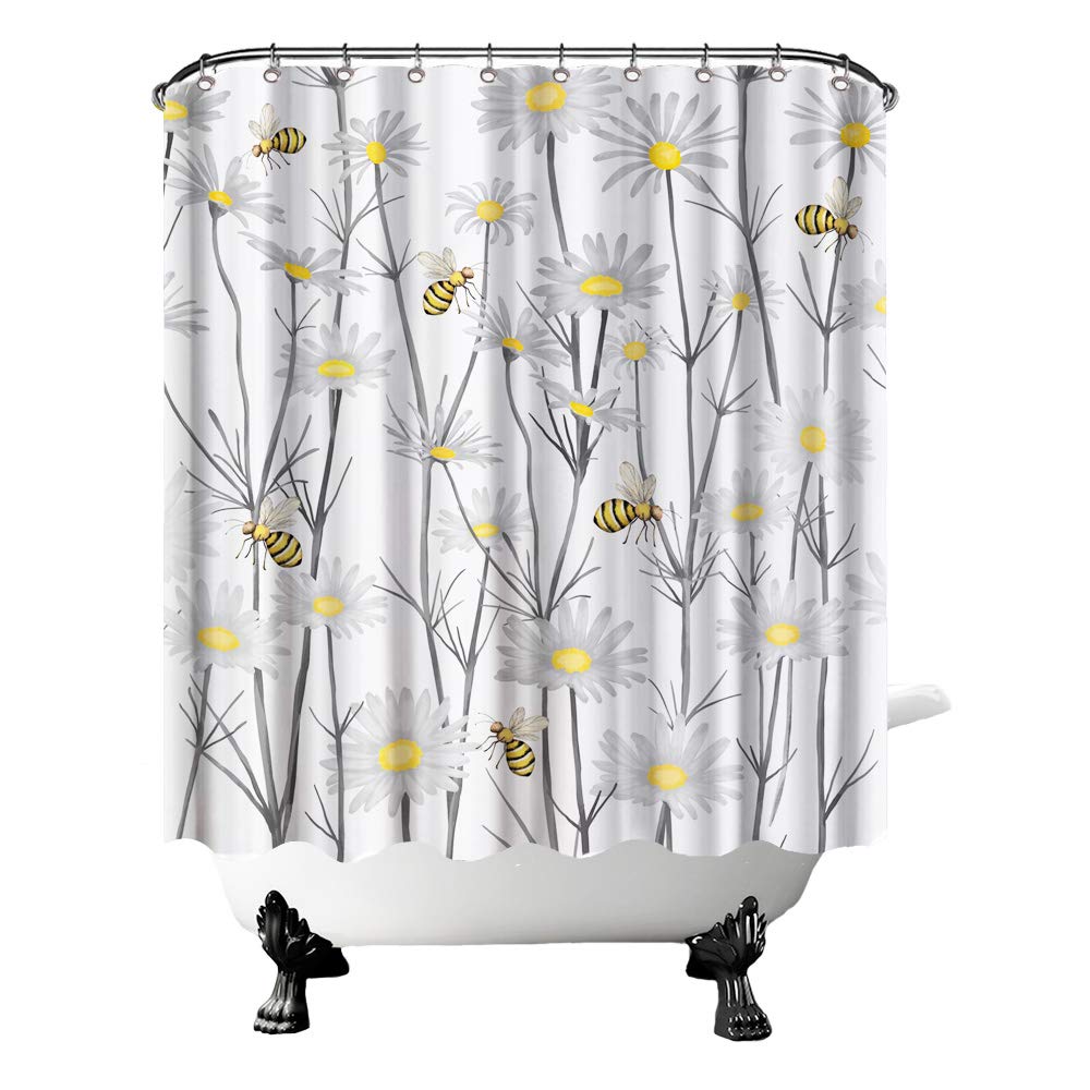Amazon.com: FuShvre Bee Shower Curtain Bumble Bee Honey Bee Bathroom ...