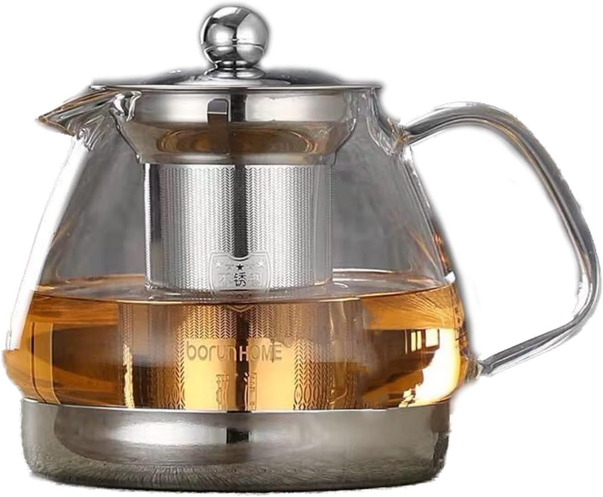 Amazon | 直火 ガラスポット ティーセット IH対応 ポット 紅茶 ポット 手吹き 透明急須 304 ステンレス鋼 ティーポット ガラス 耐熱 急須 電磁調理器が使える ティーポット ...