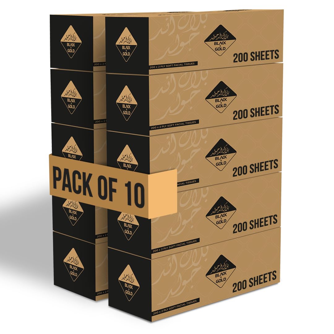 Nice Touch Facial Tissue Boxes, 2 Ply x 10 Black & Gold Pack of 200 ...