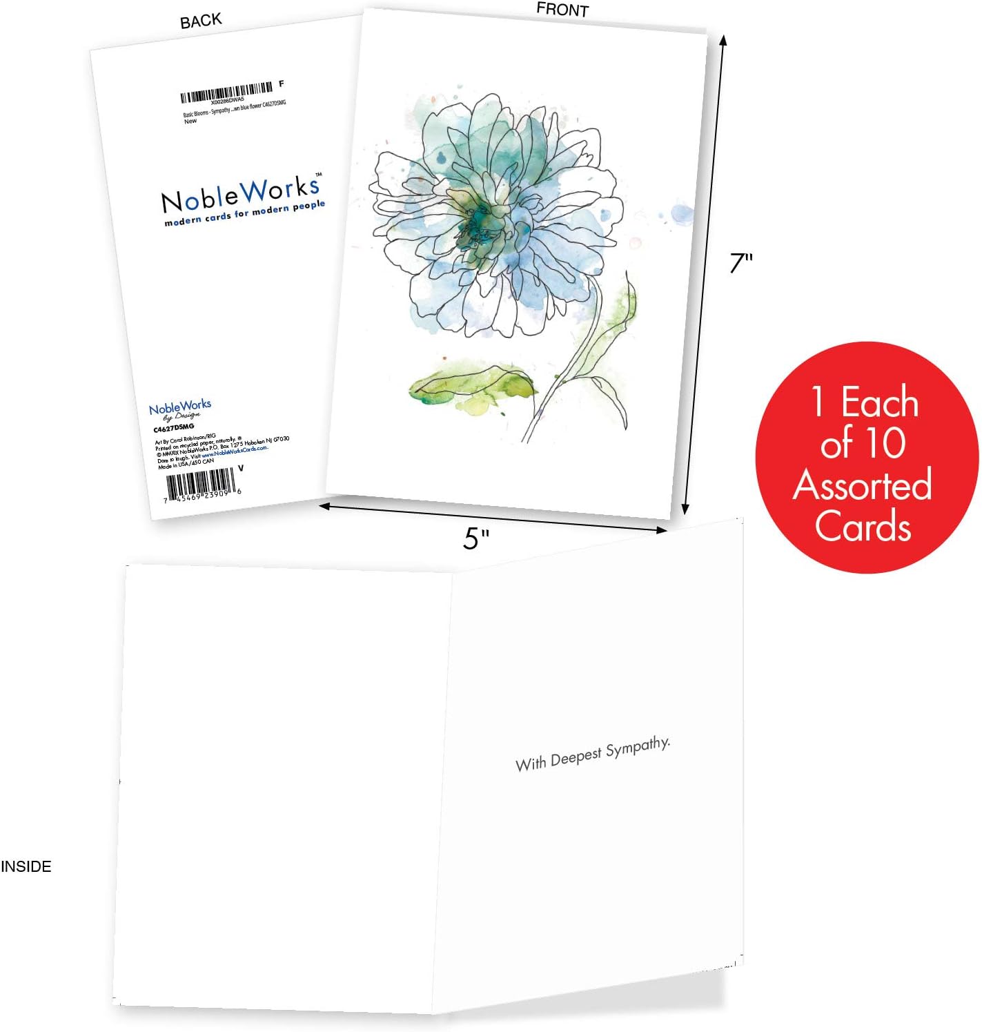 Deepest Sympathies – 10 Sympathy Note Cards with Envelopes (4.63 x 6.75 ...