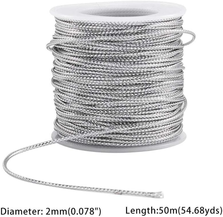 PandaHall Elite about 100m 2mm Metallic Cord Silver Braided Metallic ...