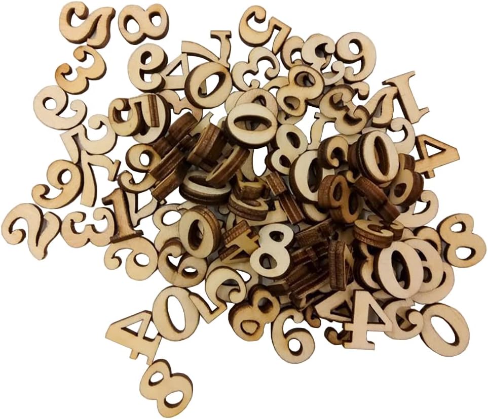 100PCs Natural Wooden Numbers, Number 0 to 9 for DIY Craft, Wedding ...