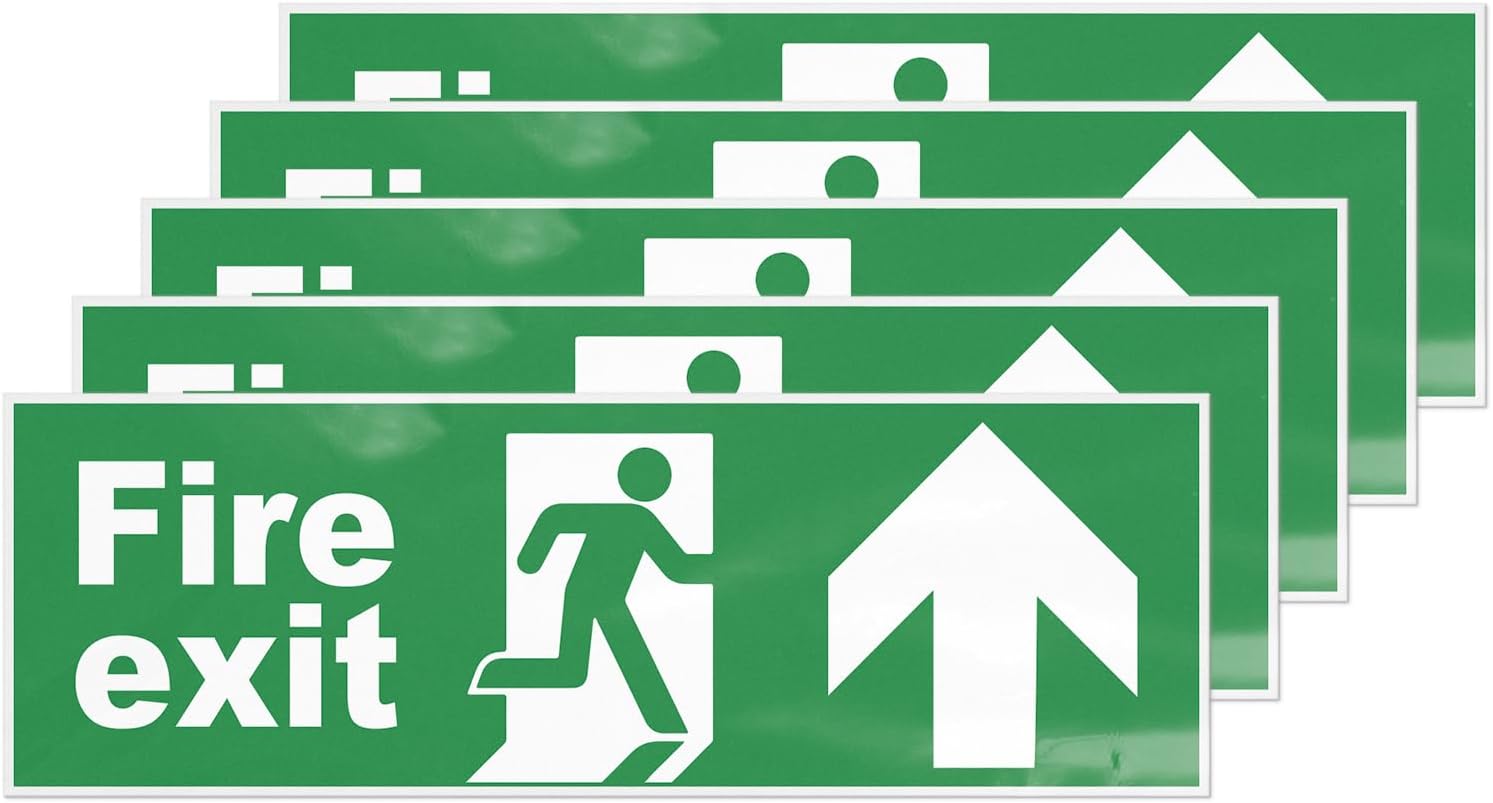 YIKIADA Fire Exit Sign Up Arrow 300 x 100 mm Self Adhesive Plastic ...