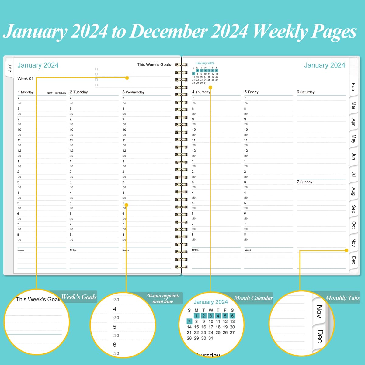 Snapklik.com : 2024 Appointment Book & Planner - A4 2024 Daily Hourly ...