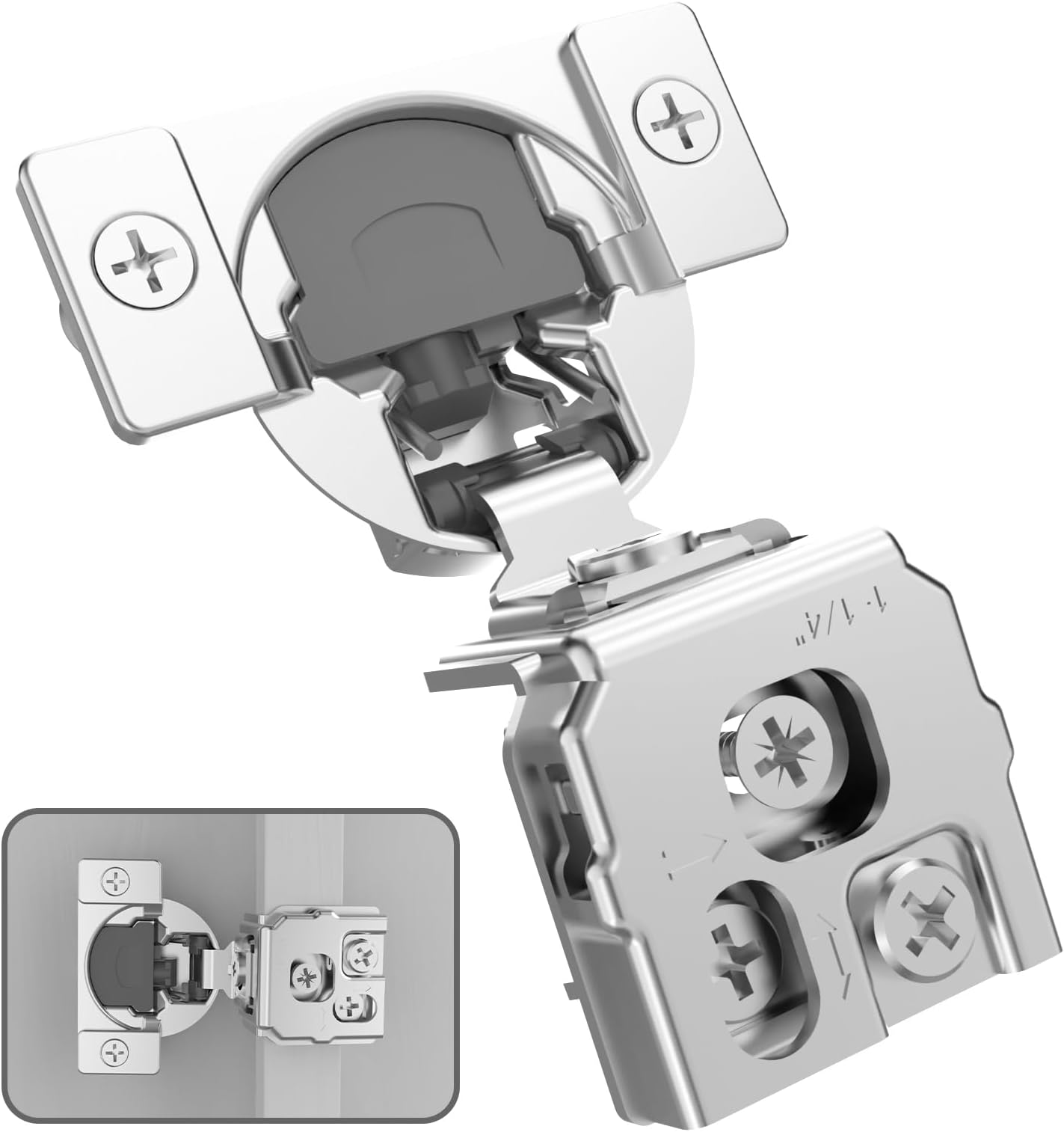 Amerdeco 60 Pack 1-1/4" inch Overlay 3D Soft Close Cabinet Hinges Satin ...