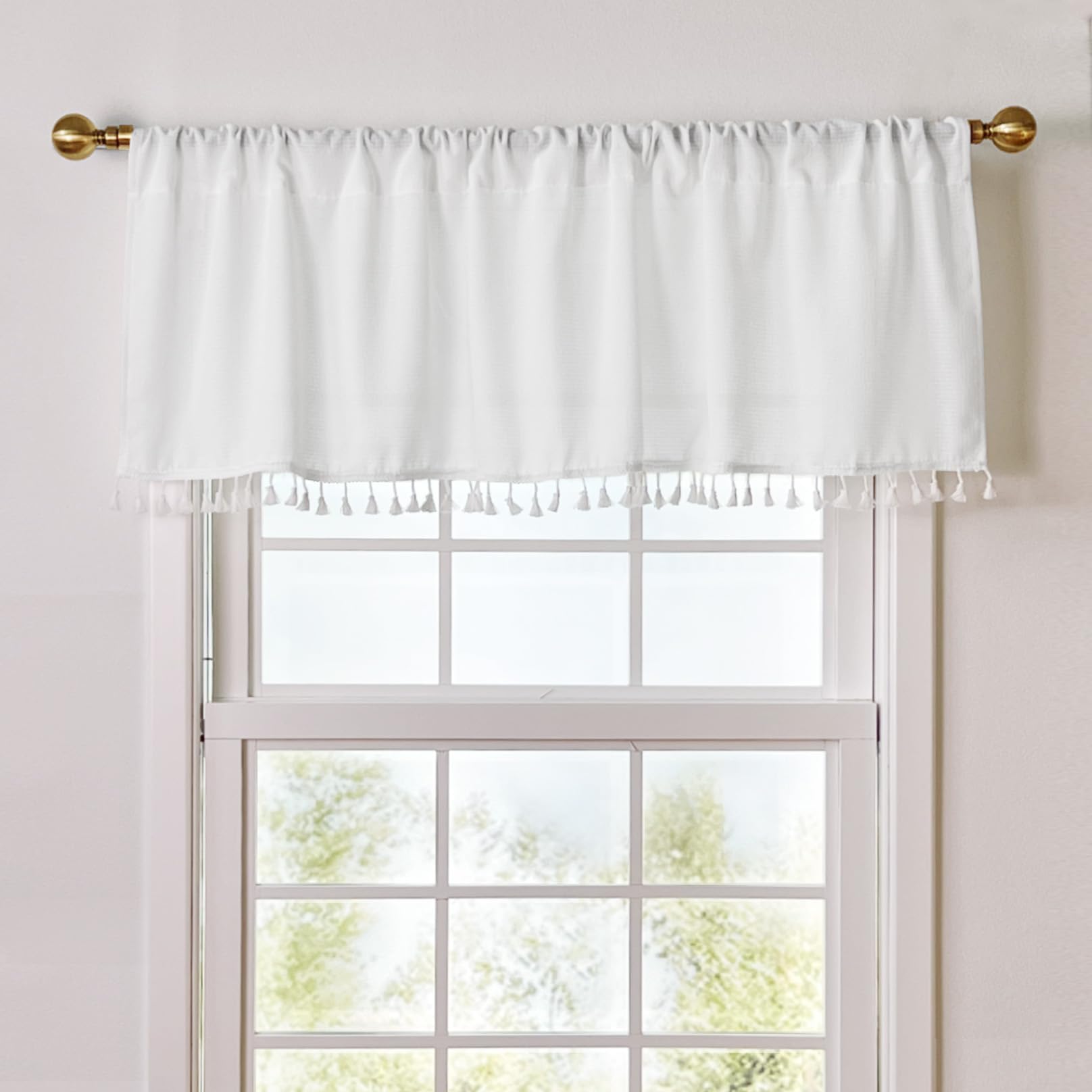 Amazon.com: 2 Pack White Valances for Windows Semi Sheer Kitchen ...