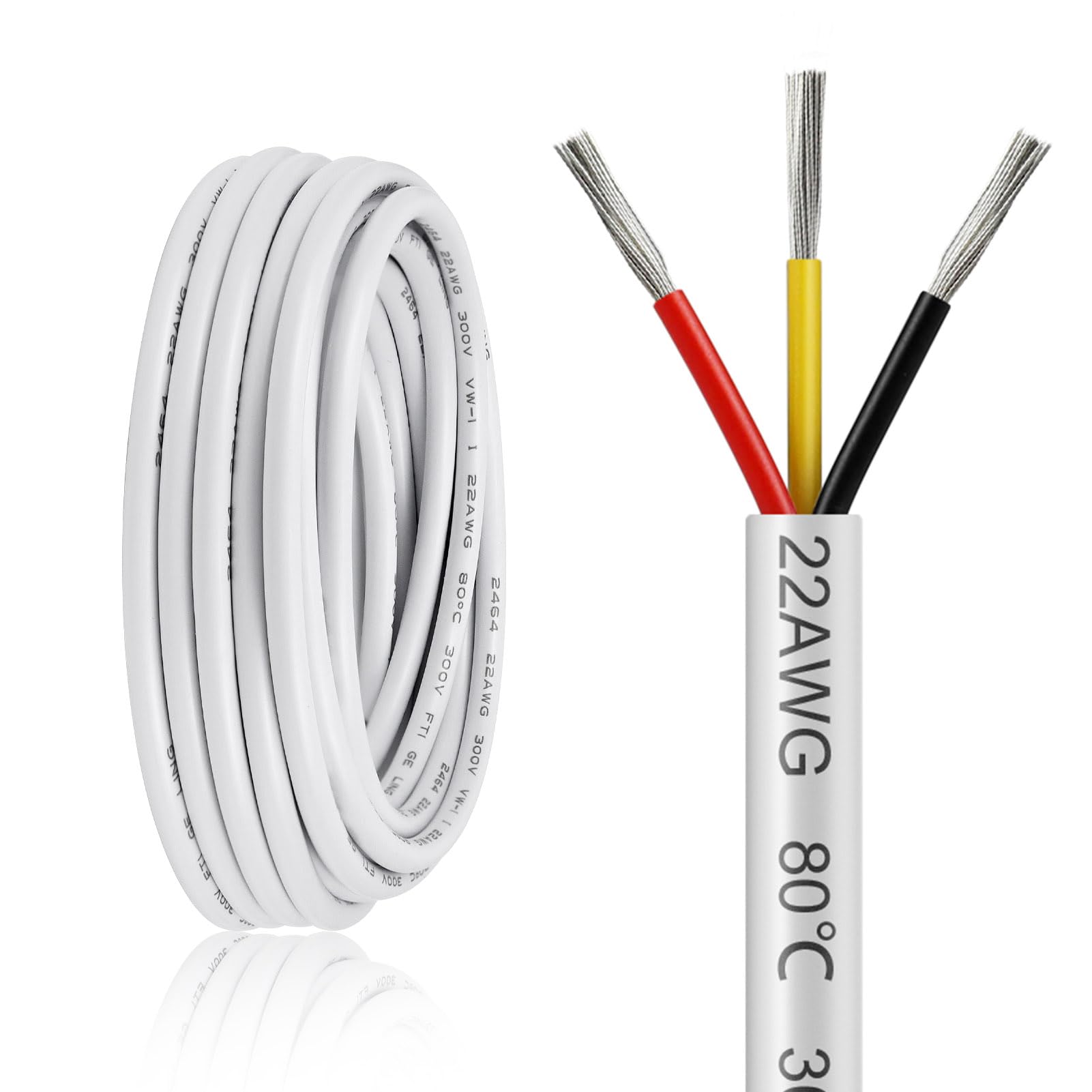 10FT 22 Gauge Wire 3 Conductor, 22AWG Electrical Wire, 22/3 Oxygen Free ...