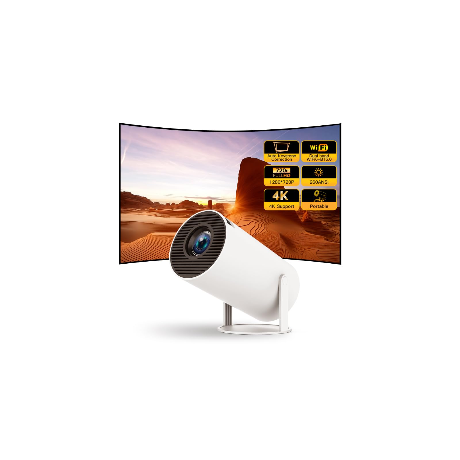 【Android TV】 Portable Projector with 270°Adjustable Stand, LYNCAST Mini ...