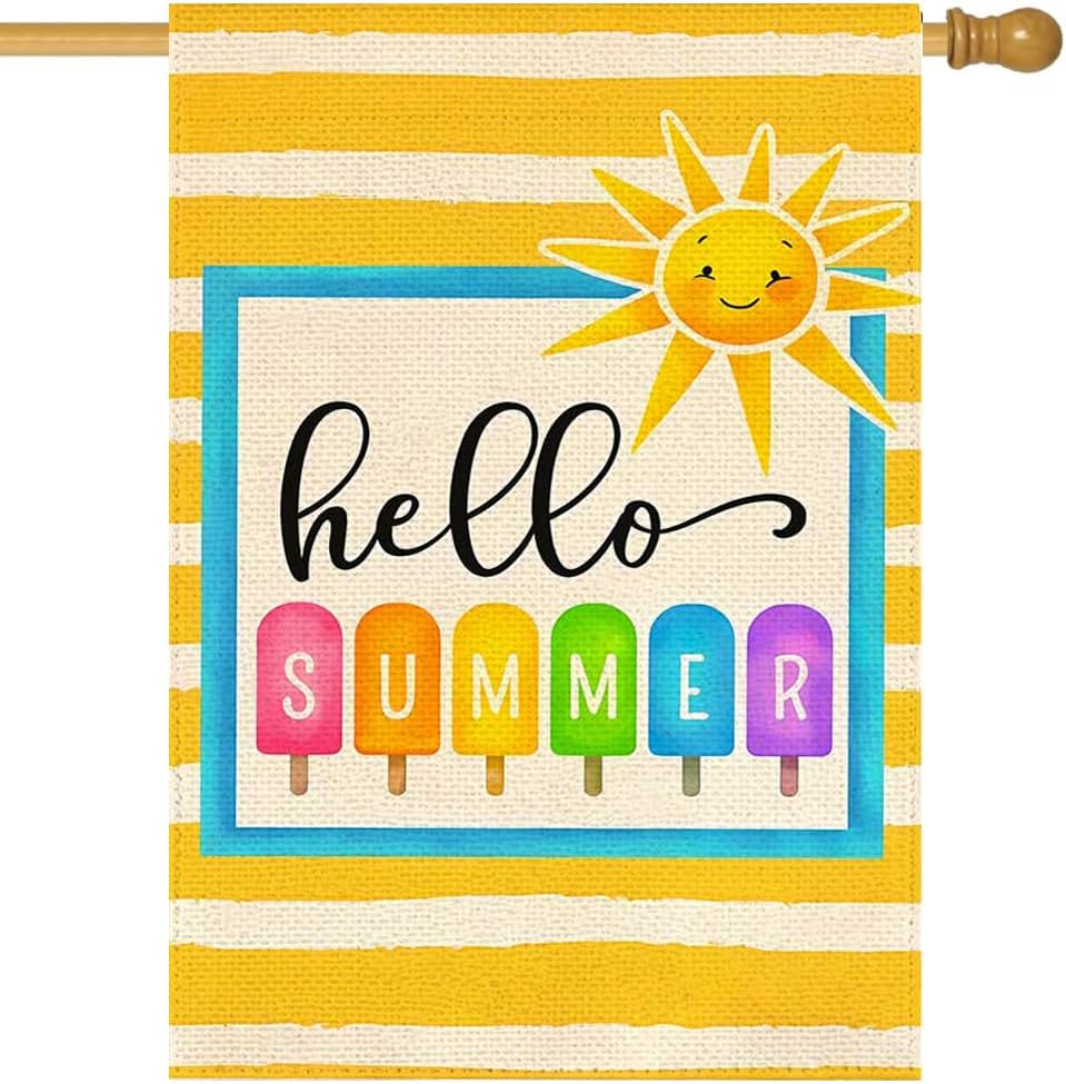 Amazon.com : RABUSOFA Hello Summer Garden Flag 28x40 Inch Double Sided ...