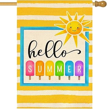 Amazon.com : RABUSOFA Hello Summer Garden Flag 28x40 Inch Double Sided ...