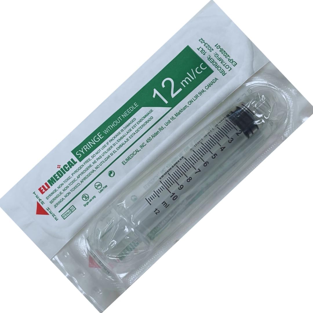 Amazon.com: Elimedical Veterinary Disposable Syringe, 12cc Luer Lock ...