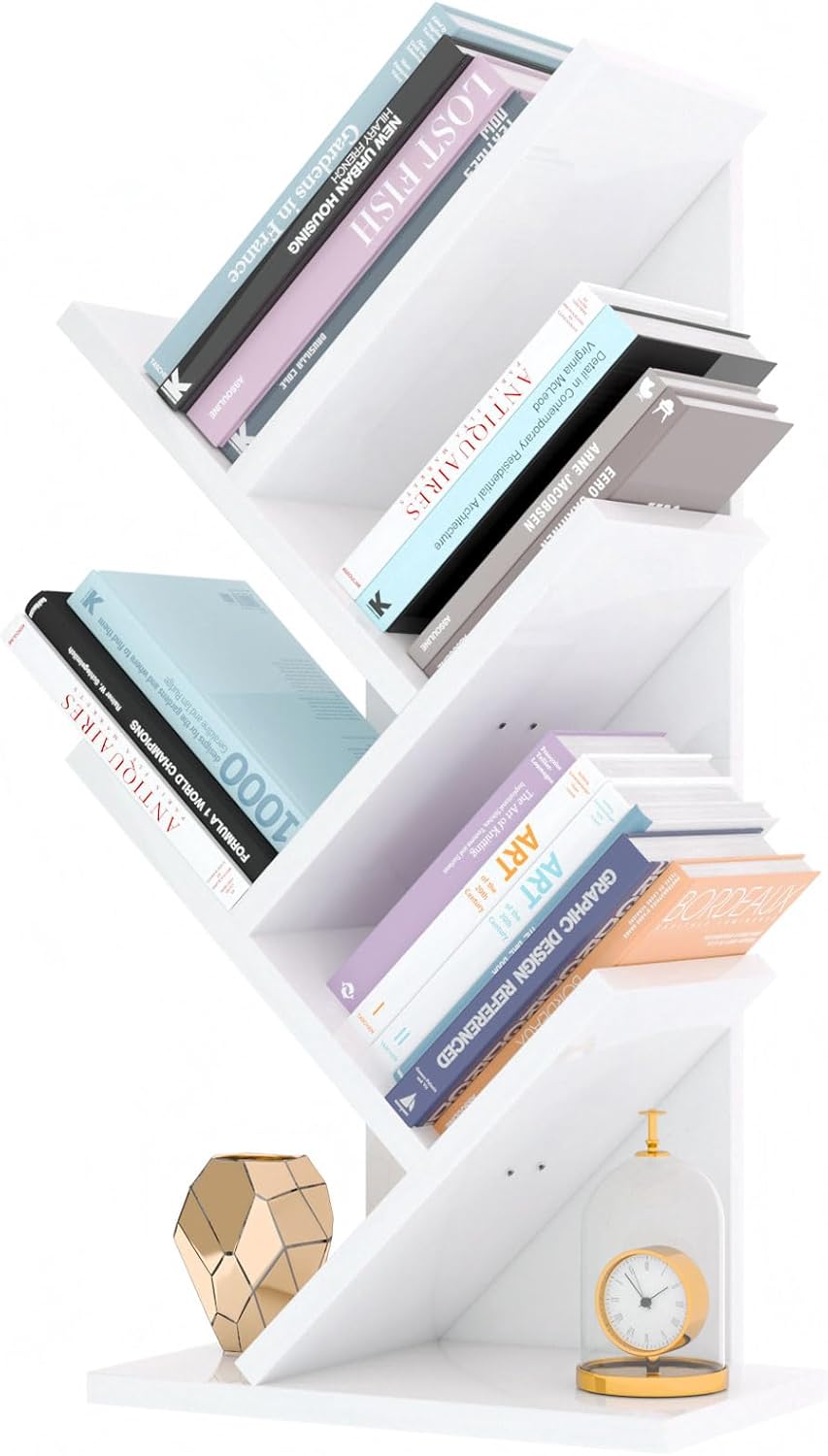 Amazon.com: YMYNY 4 Tier Tree Bookshelf, Small Bookcase, Modern Wood ...