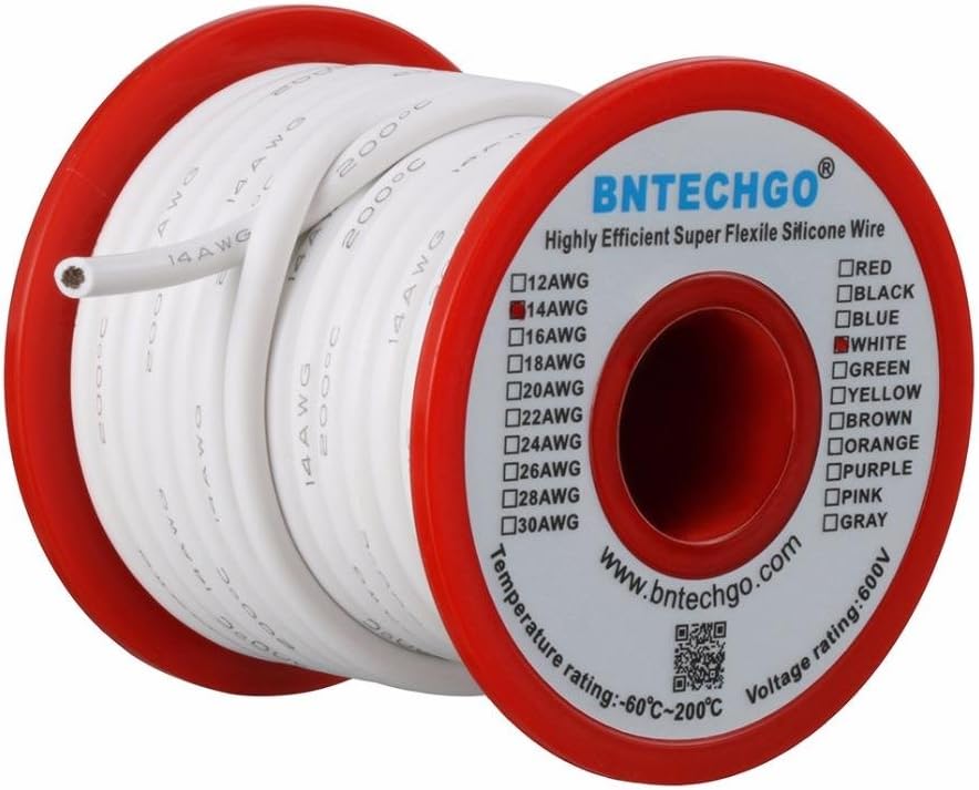 BNTECHGO 14 Gauge Silicone Wire Spool 40 ft White Flexible 14 AWG ...