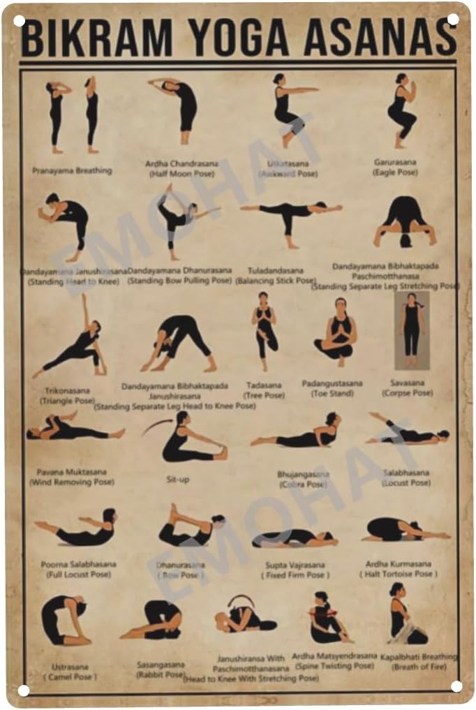 Amazon.com: EMOHAT Yoga Sign Bikram Yoga Asanas Metal Tin Signs Yoga ...