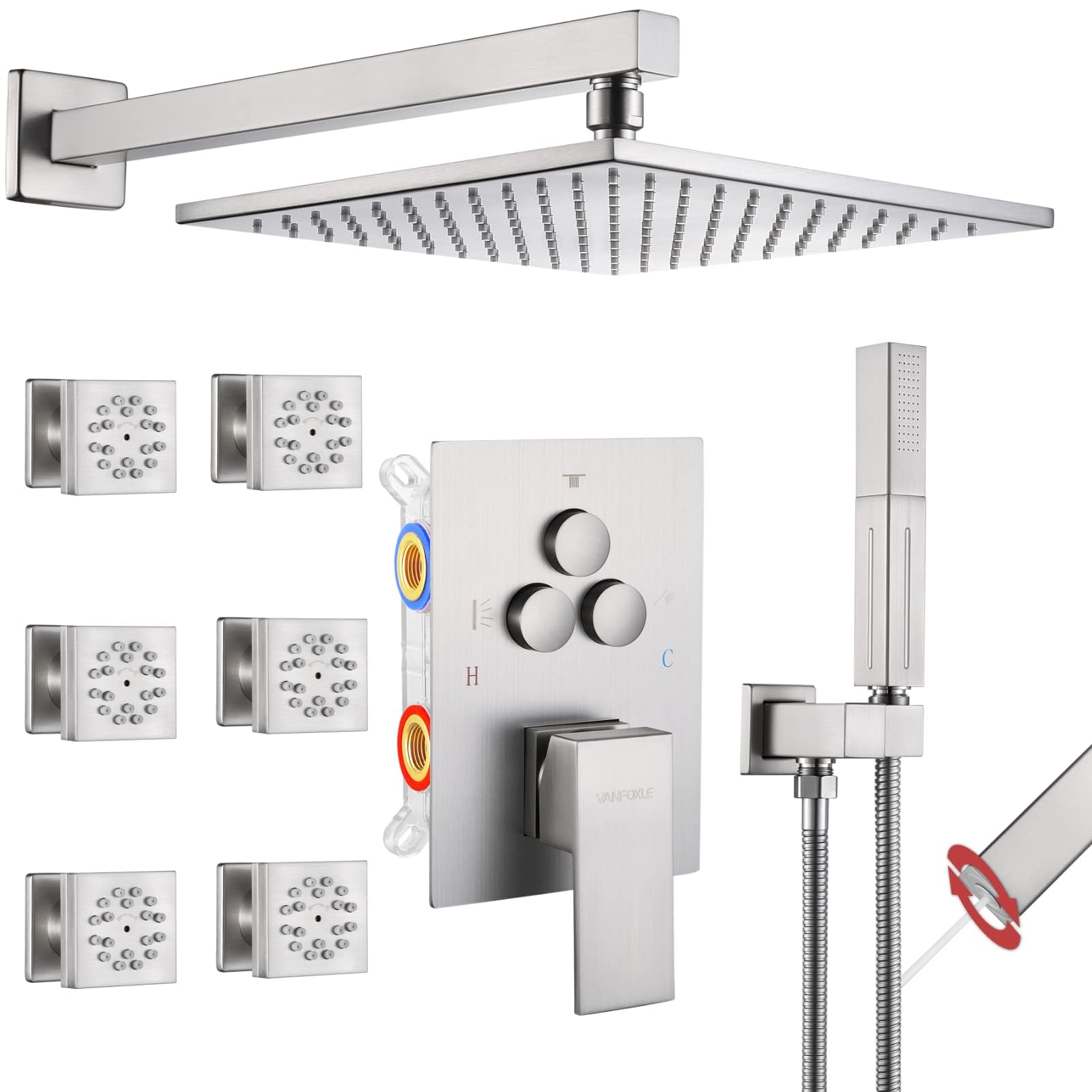Snapklik.com : VANFOXLE Shower Faucet Set Brushed Nickel Shower System,Three Modes Shower Faucet