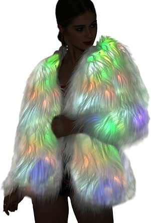 Amazon.com: SZTOPFOCUS Neon Led Jacket For Women - Men Light Up Fur ...