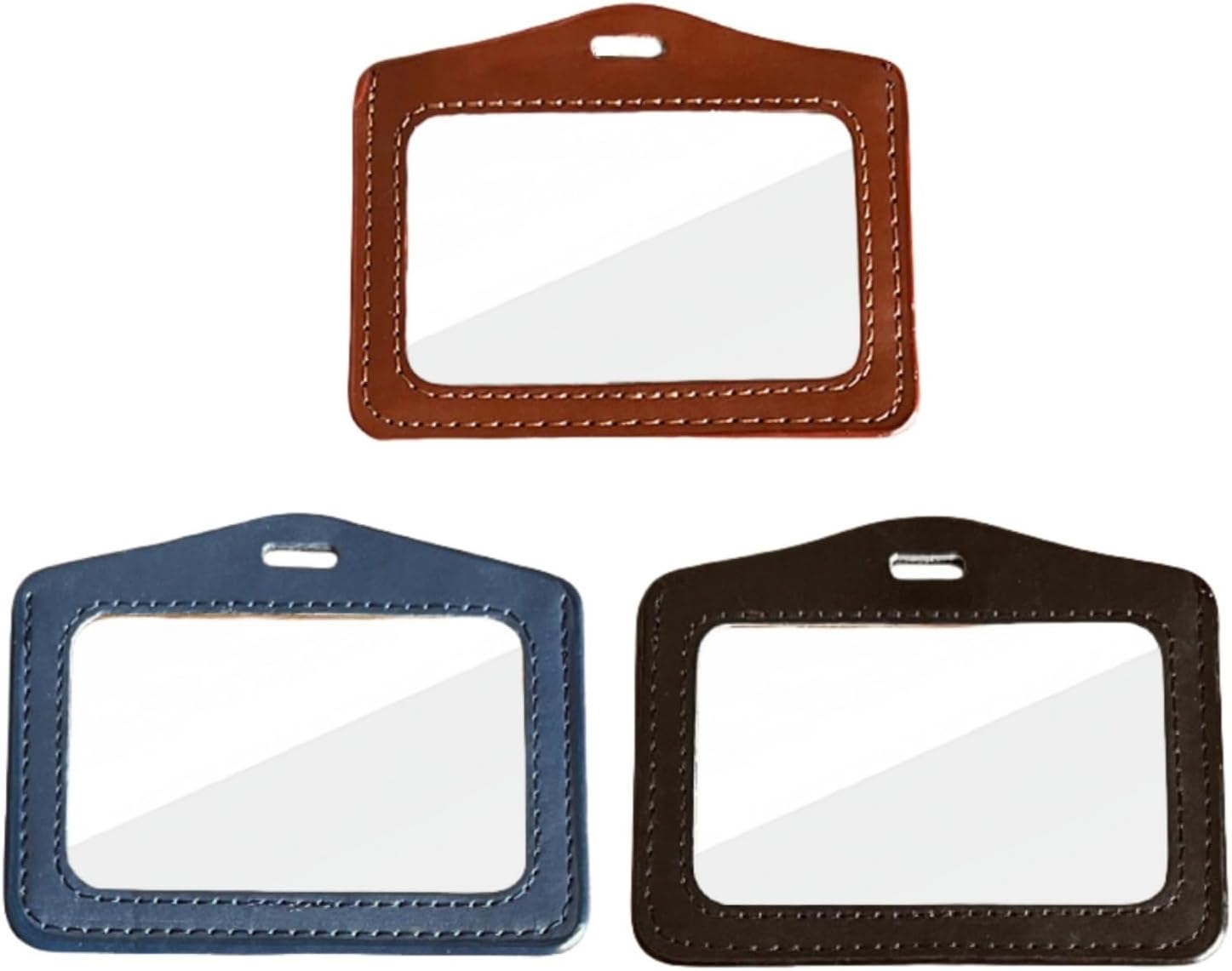 Amazon.com : 3 Pcs Leather ID Badge Holder with Dual-Side Clear Window ...