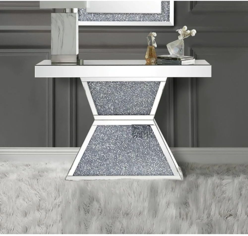 Elegant Mirrored Crushed Diamond Console Table for Hallway and Living ...