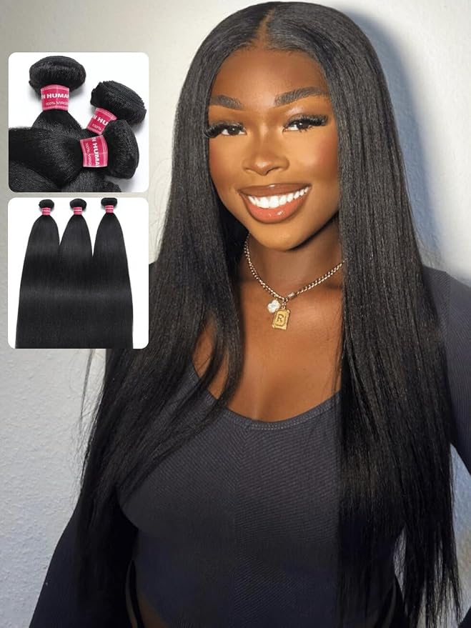 Amazon.com : UNICE 12A Silk Yaki Straight Human Hair Weave 3 Bundles ...
