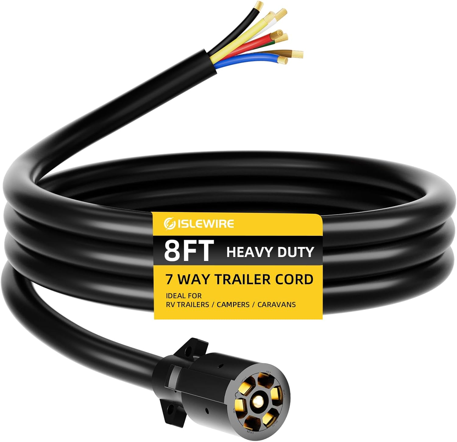 Amazon.com: islewire Heavy Duty 7 Way Trailer Cord - 8 Feet ...