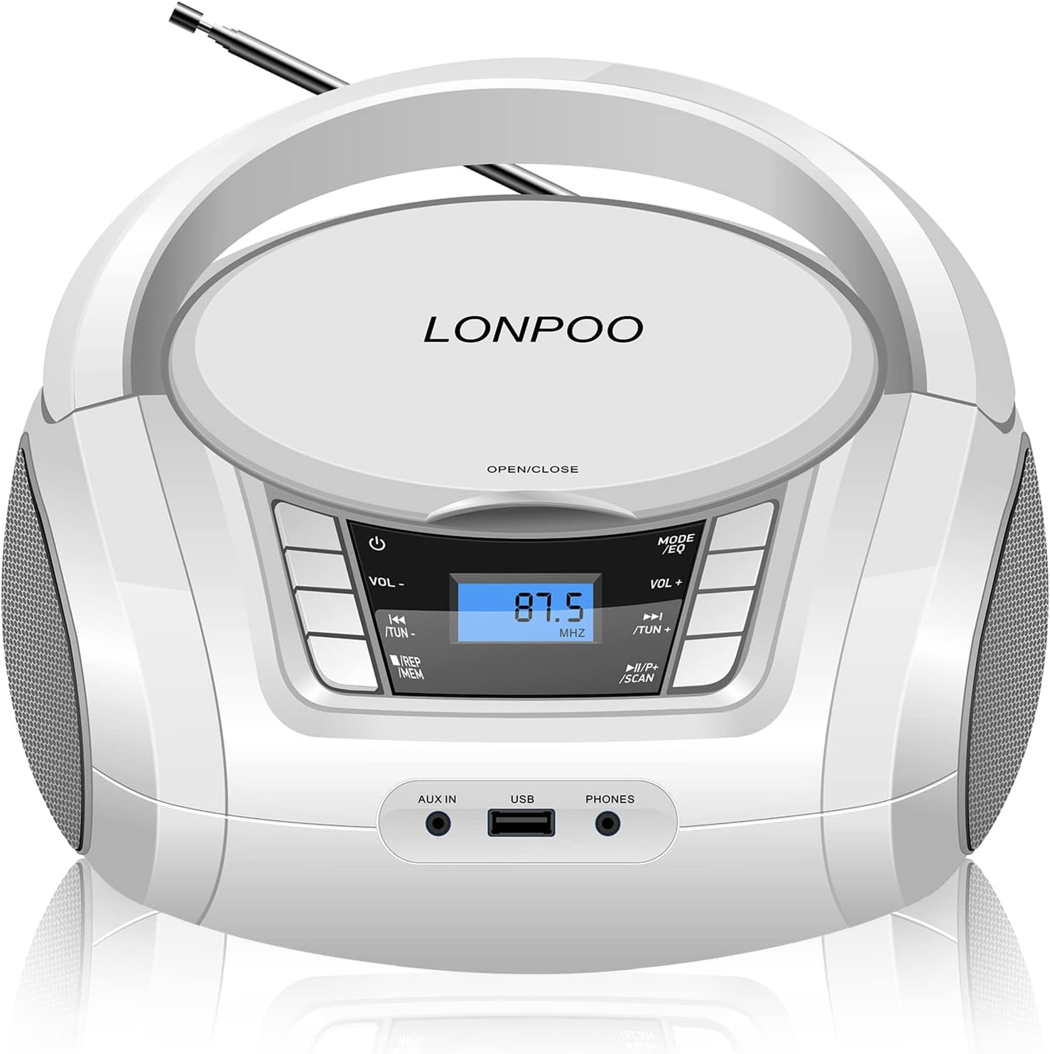 Lector CD Portátil Blanco, Compacto Reproductor de CD Portátil con ...