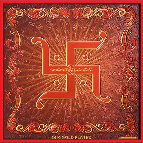 BRIJ BHOOMI SWASTIK Brass FOIL Paper Yantra with Wall Hanging Wooden ...