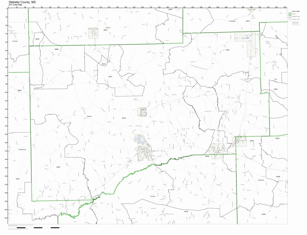 Webster County, Mississippi MS ZIP Code Map Not Laminated: Amazon.com ...