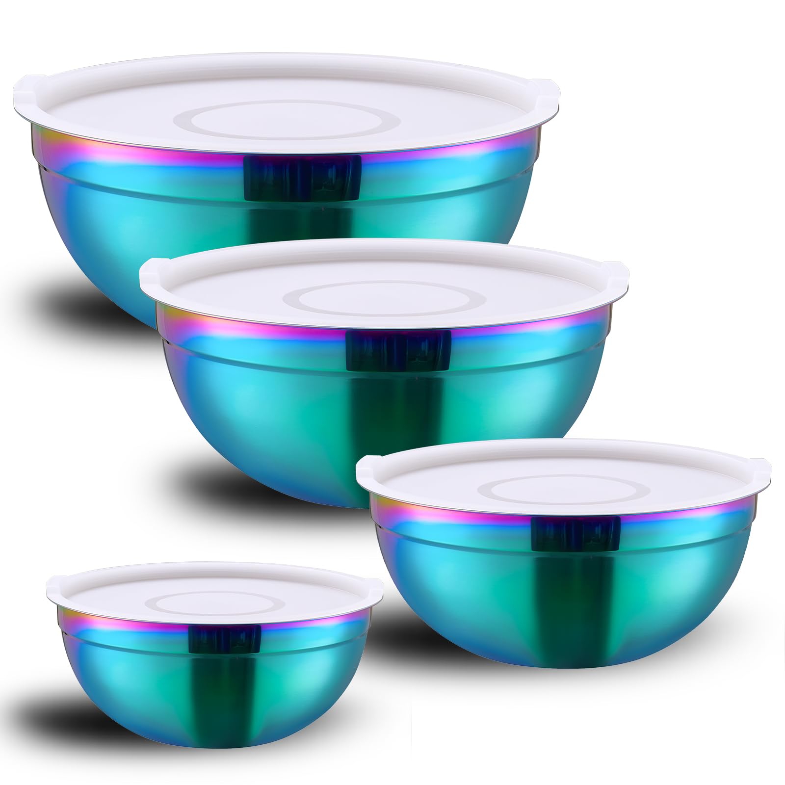 Amazon.com: Lekoton 4 Piece Rainbow Stainless Steel Baking Mixing Bowls ...