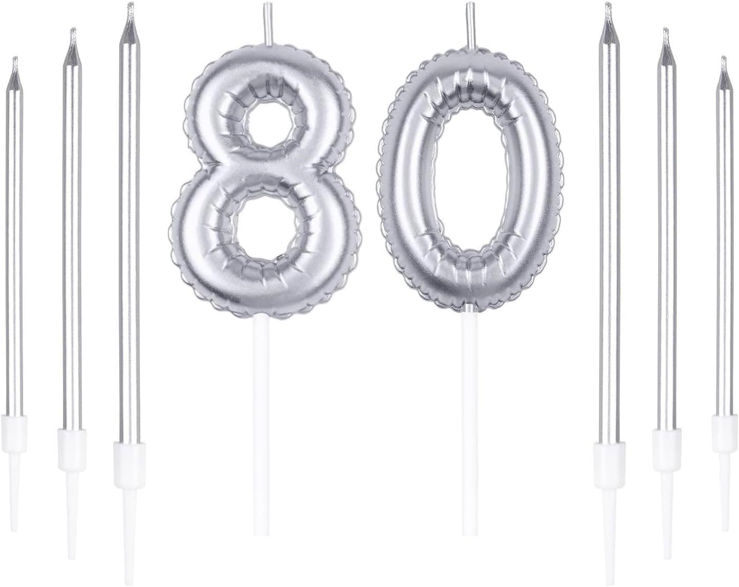 Amazon.com: iNINGER Silver Birthday Candle Set,Number 80 Candels with ...