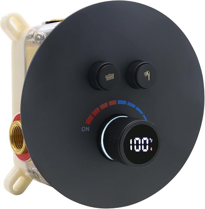 Round Digital Display Shower Valve 2 Way Shower Mixing Valve Concealed ...