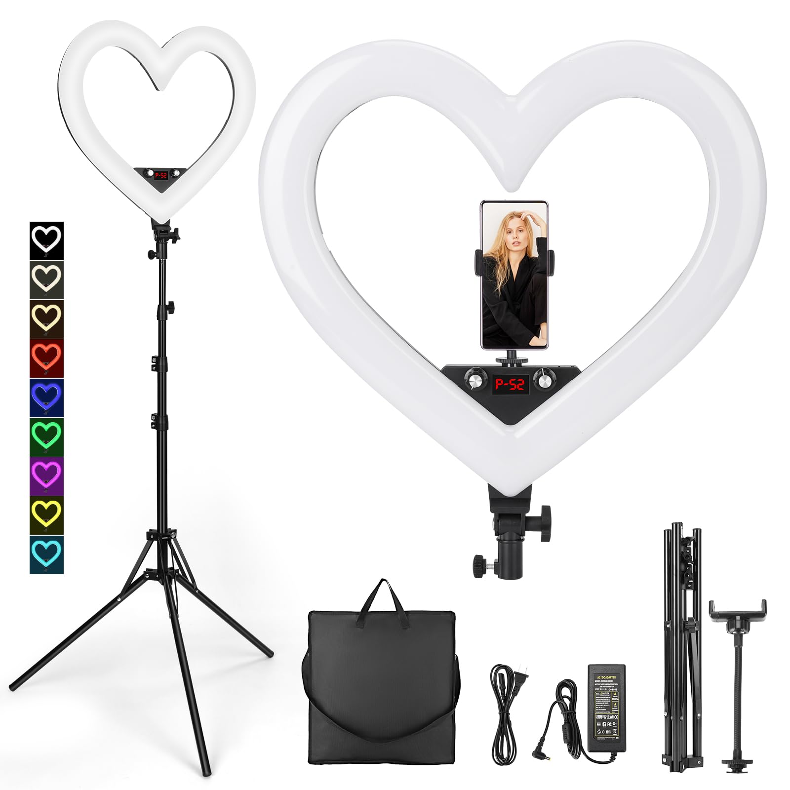 Amazon.com: 19-Inch Heart Shaped Ring Light with Stand Seven-Color ...