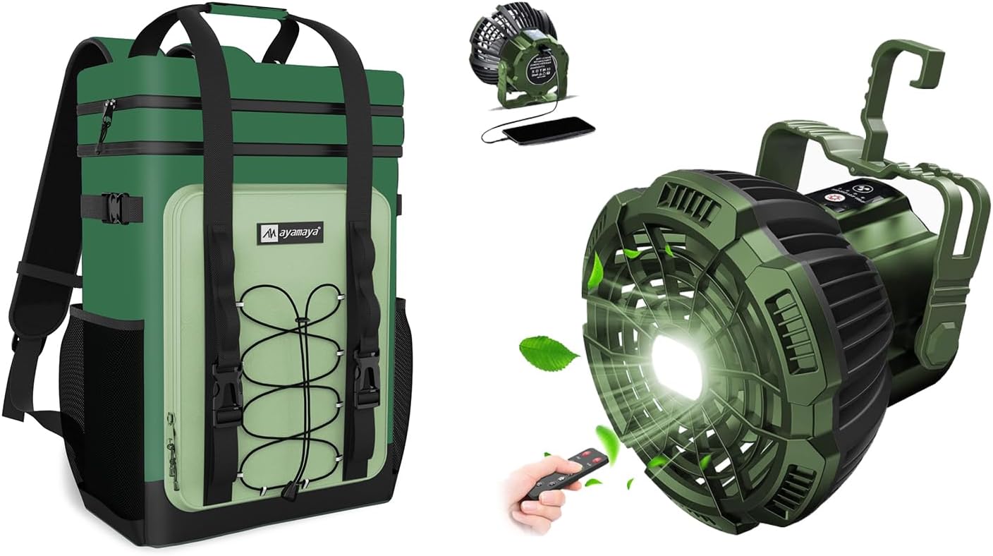 Amazon.com : Camping Fan + Backpack Cooler, Green 40 Cans Leakproof ...