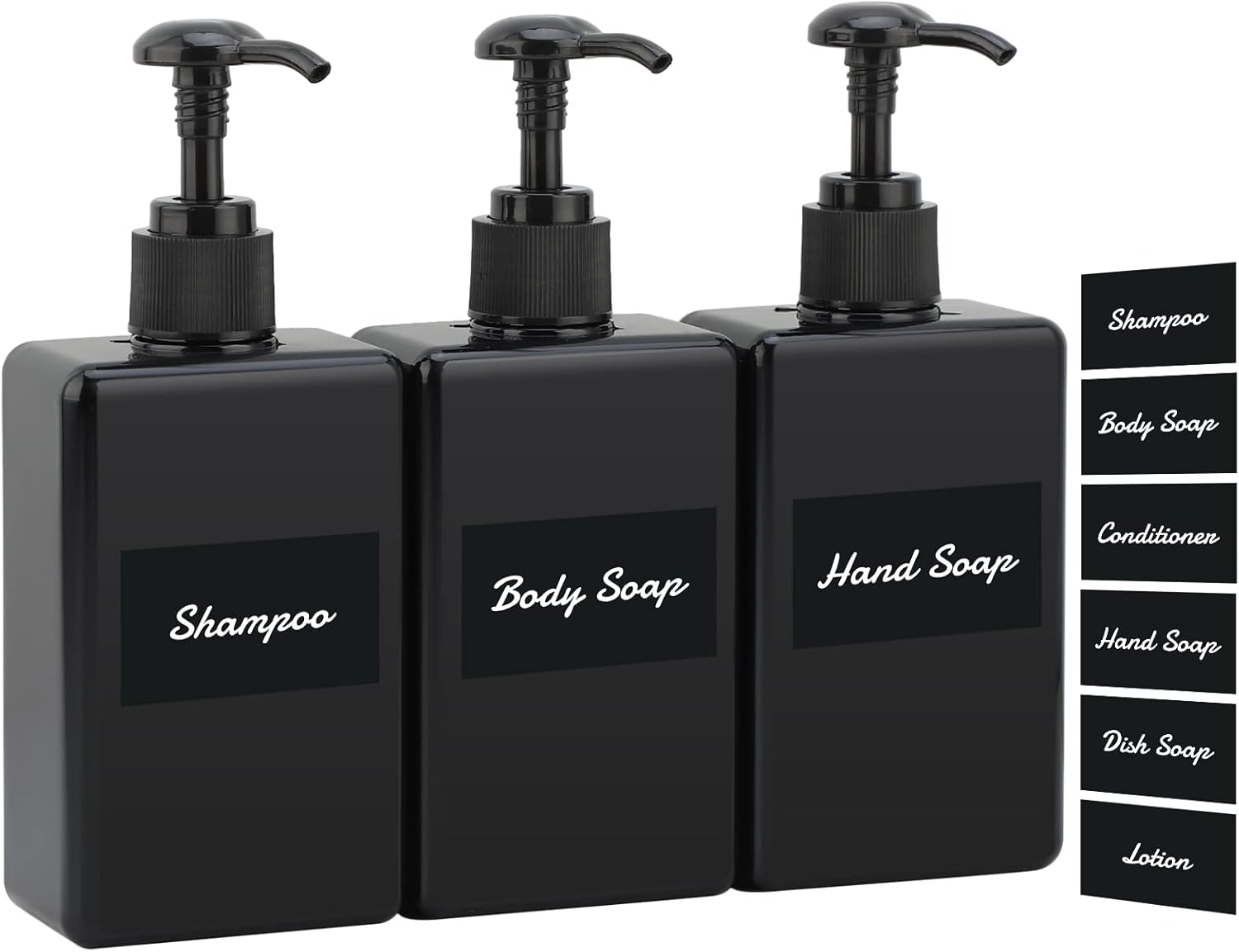 Segus Black Soap Dispenser Set - 3 Pieces 280ml Shampoo and Conditioner ...
