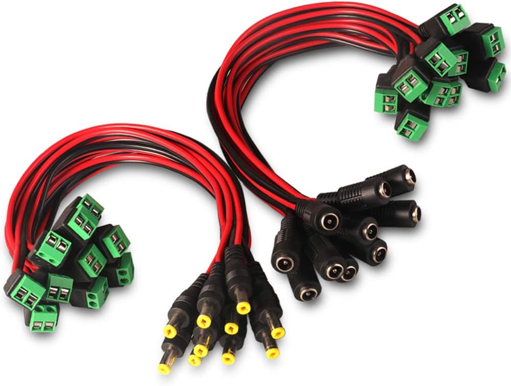 Amazon.com : 10 Pairs DC Power Pigtail Cable 18AWG 12V 5A Male & Female ...