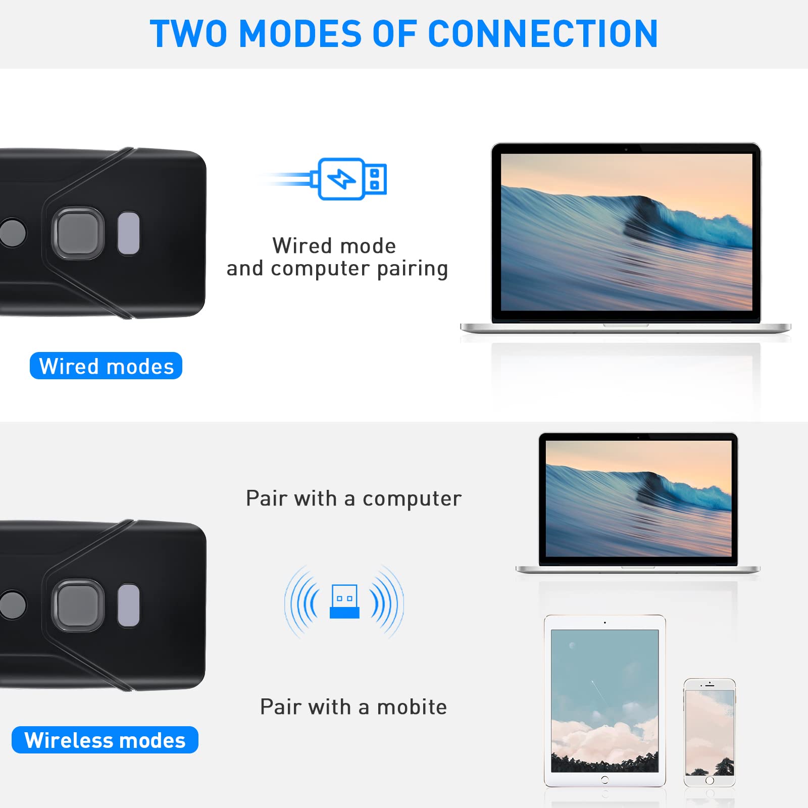 Snapklik.com : Bluetooth Barcode Scanner,JRHC Mini 2D Portable Wireless ...