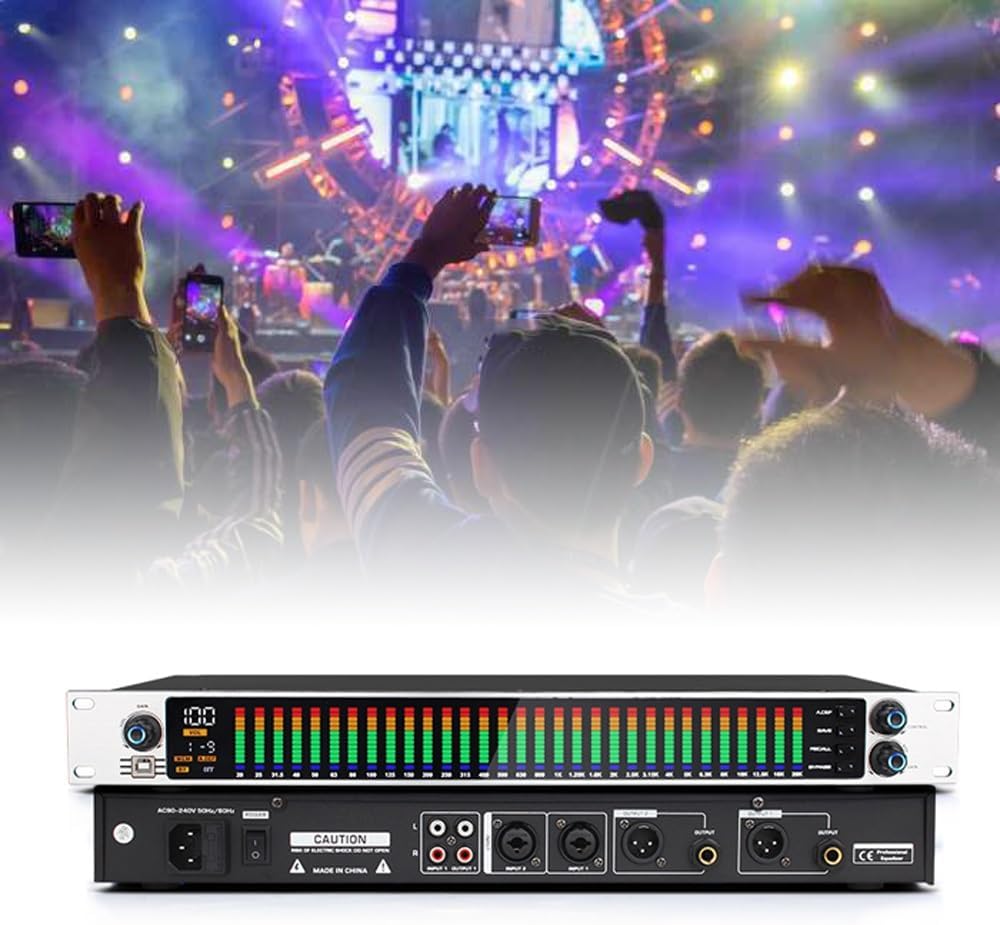 Digital Equalizer,31-Band Stereo Graphic EQ, with LED Light Display, 10 ...