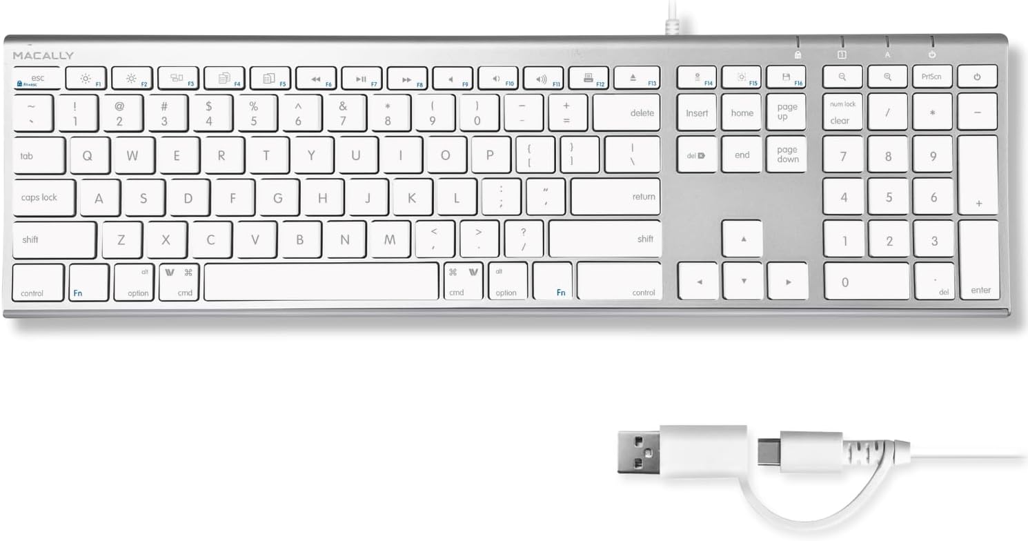 Amazon.com: Macally USB C Keyboard (Upgraded) - Dual USB A + C Plug ...