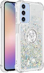Amazon.com: Eilkmcre for Samsung Galaxy A16 Case with Ring Kickstand, Clear Glitter Bling ...