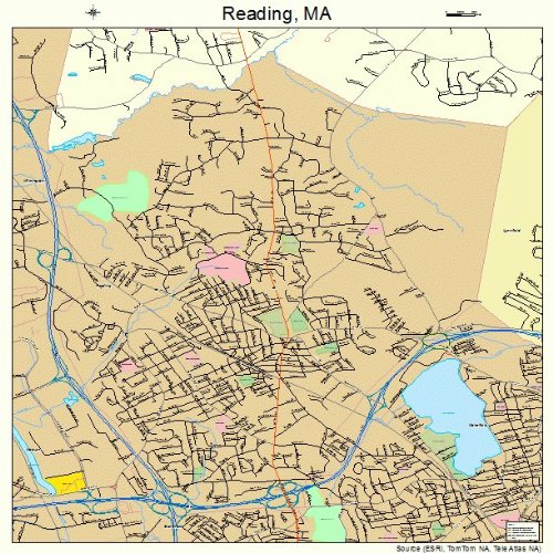 Large Street & Road Map of Reading, Massachusetts MA - Printed poster ...