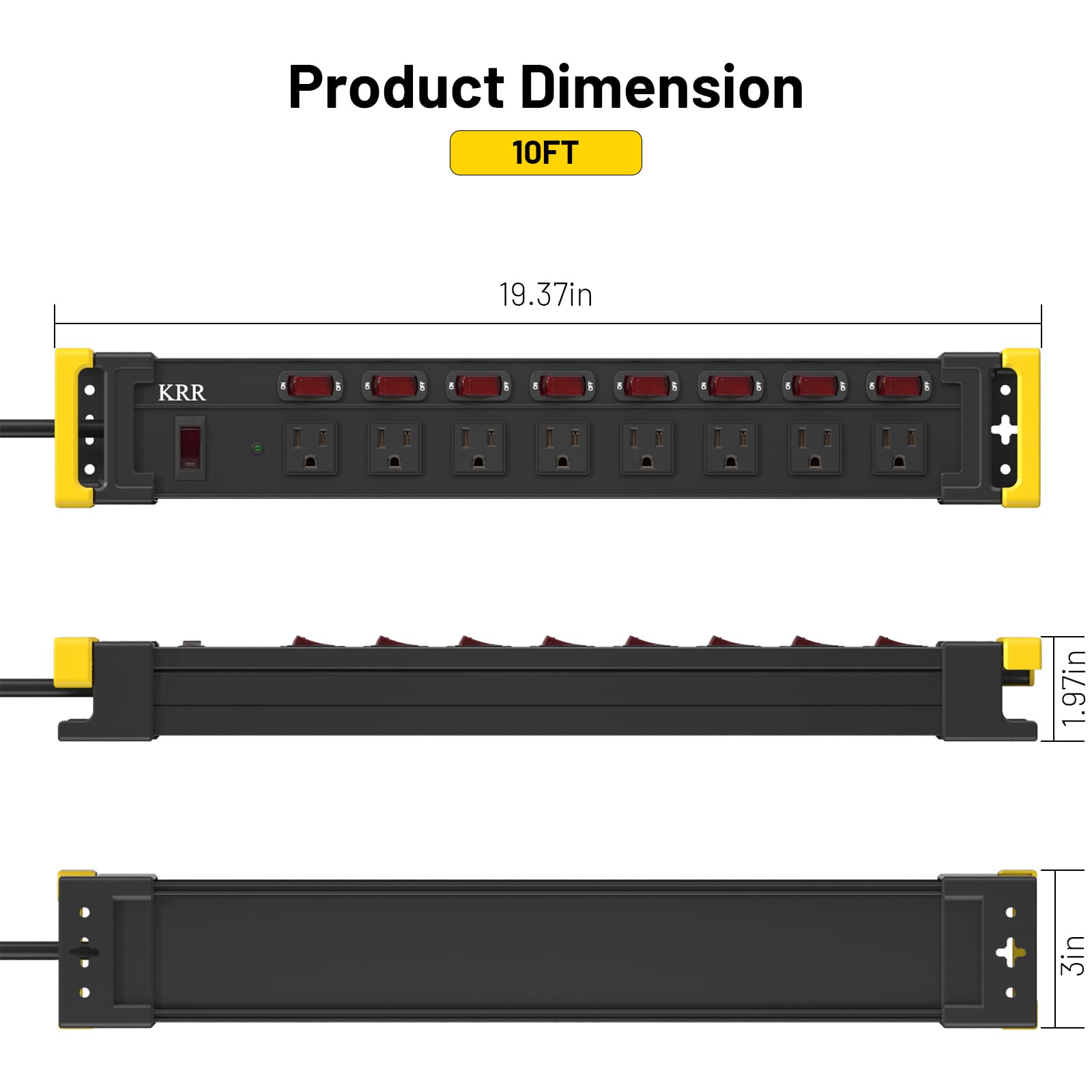KRR Heavy Duty Power Strip Surge Protector, Power Strip Individual Switches, 8 Outlets Metal ...