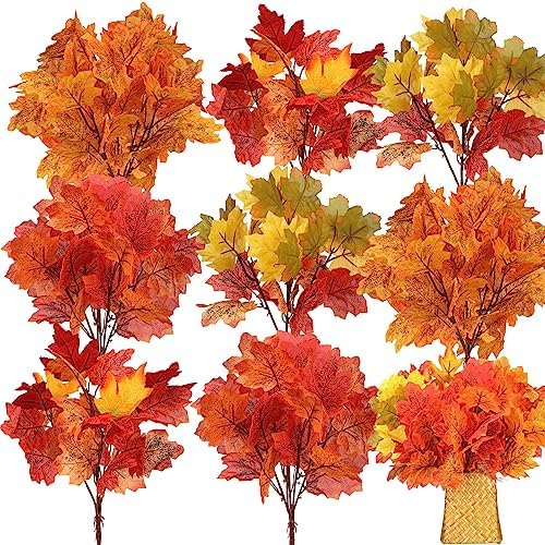 Amazon.com: 6 Pack Artificial Maple Leaves Branches Pumpkin Fall Stems ...