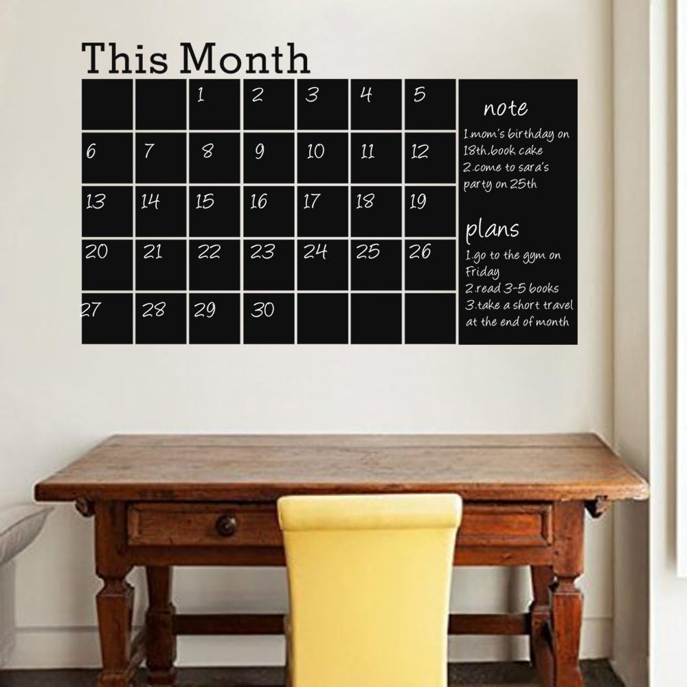 Amazon.com: Chalkboard Calendar Vinyl Wall Decal Monthly Decor Note ...