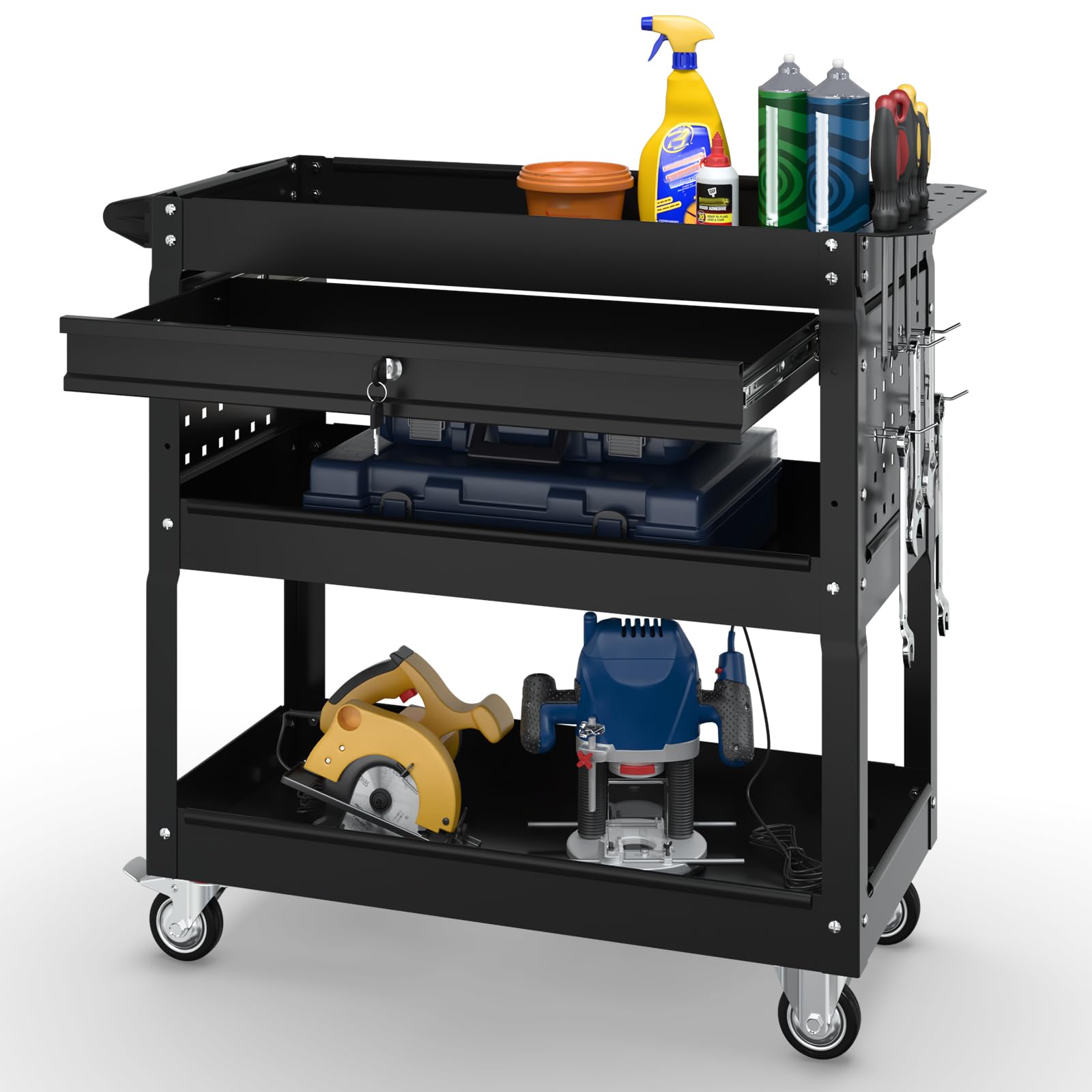 Amazon.com: 3 Tier Rolling Tool Cart on Wheels with Locking Drawer ...