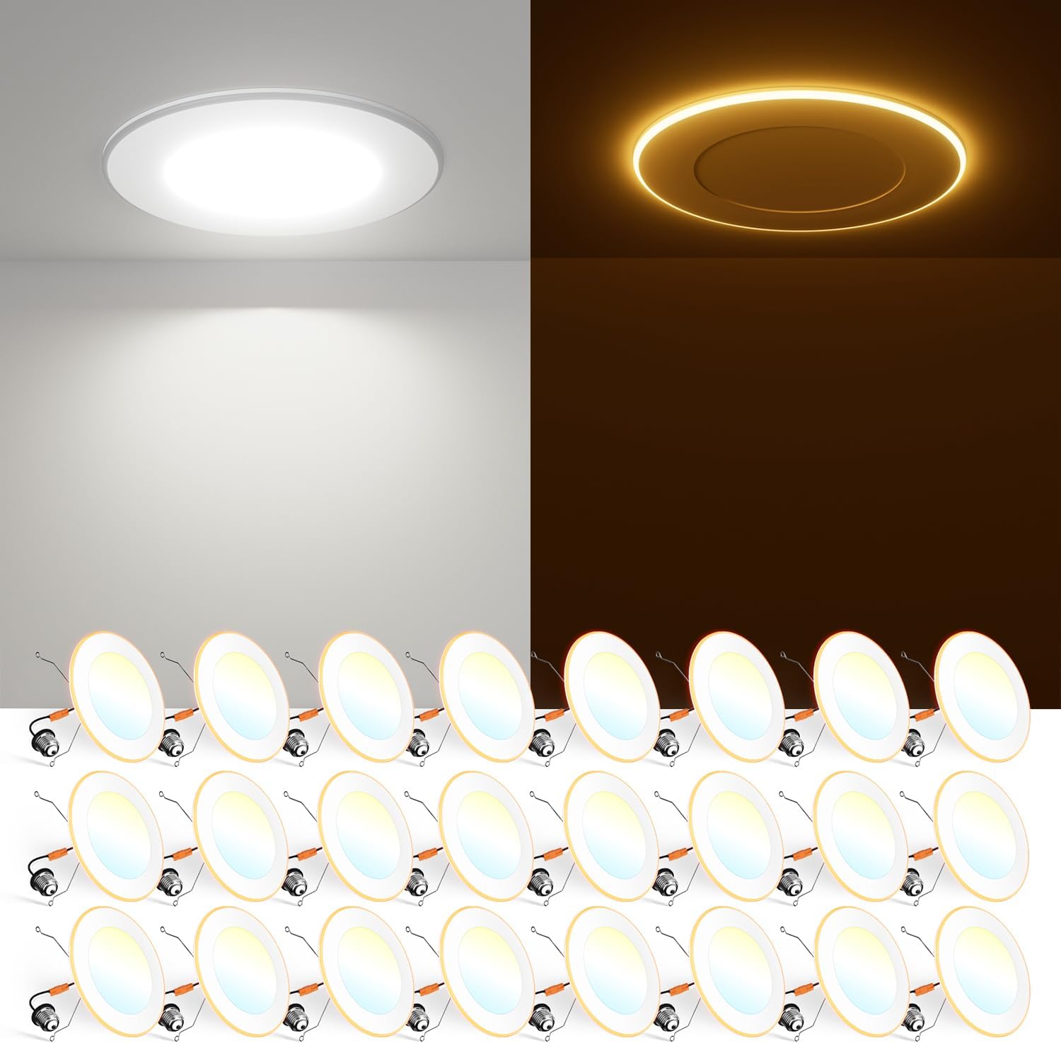 FREELICHT 24 Pack 5/6 Inch LED Can Lights with Night Light, 2700K/3000K ...