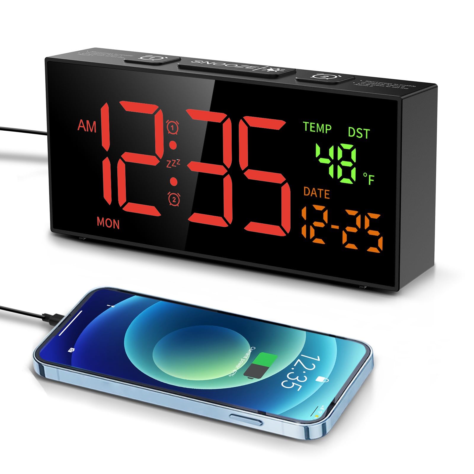 Amazon.com: Netzu Alarm Clocks for Bedrooms, Digital Alarm Clock with ...