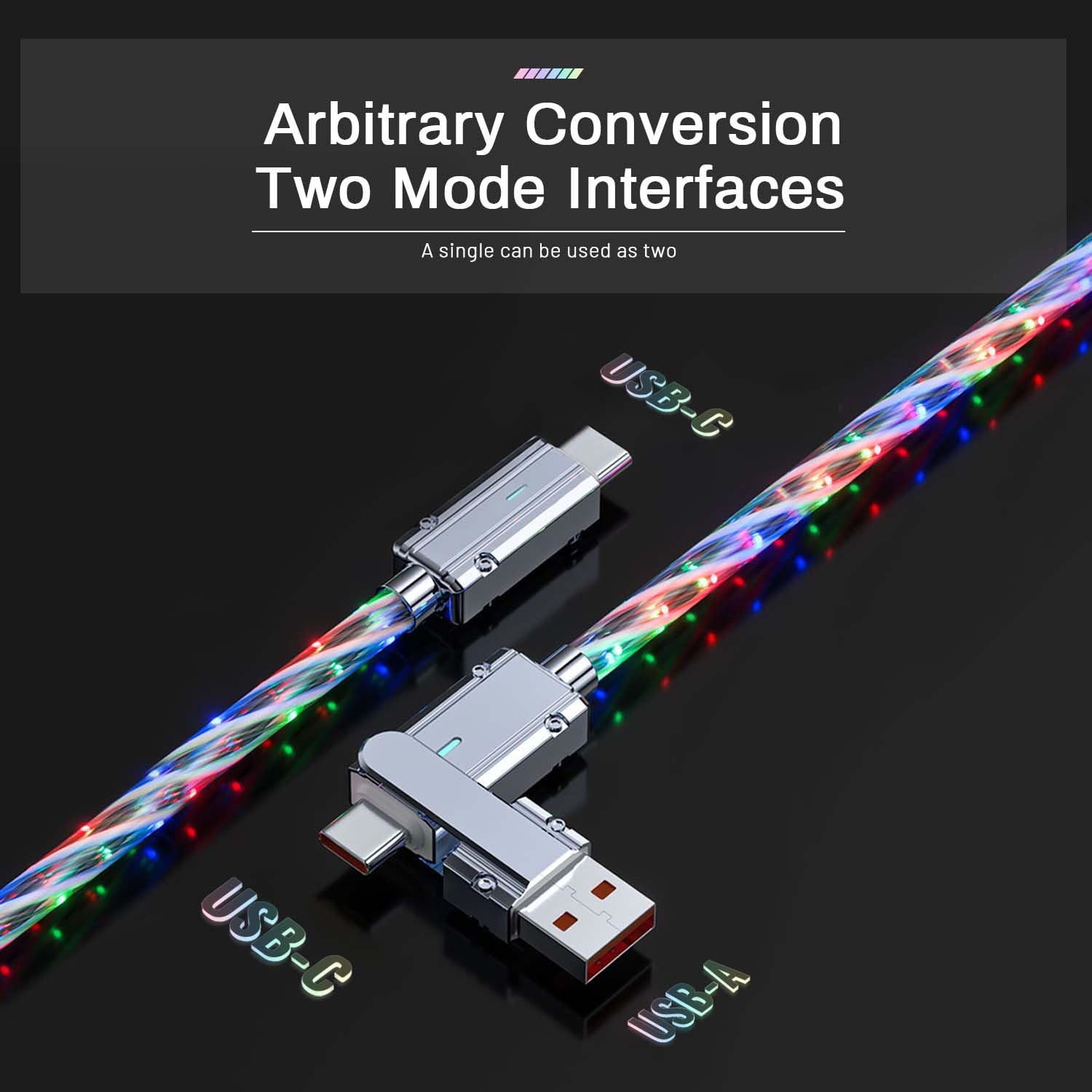 YAKUNN Cable USB tipo C brillante colorido 2 en 1 de 3.3 pies de carga ...