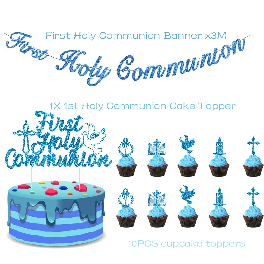 Blue Holy Communion Decorations, 25pcs Boy First Communion Decorations ...