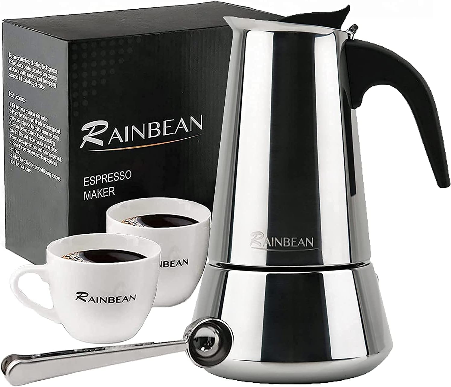 Amazon.com: RAINBEAN Stovetop Espresso Maker, Stainless Steel Moka Pot ...