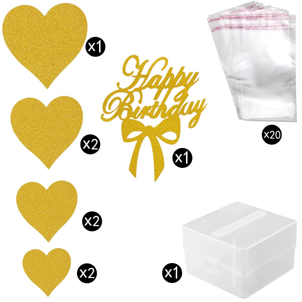 Buy Owevvin Cake Money Box Set with DIY Glitter Heart Cake Toppers ...